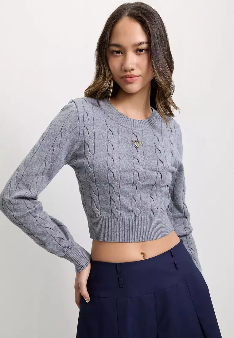 Buy Pomelo Cable Knit Sweater - Light Grey 2025 Online | ZALORA