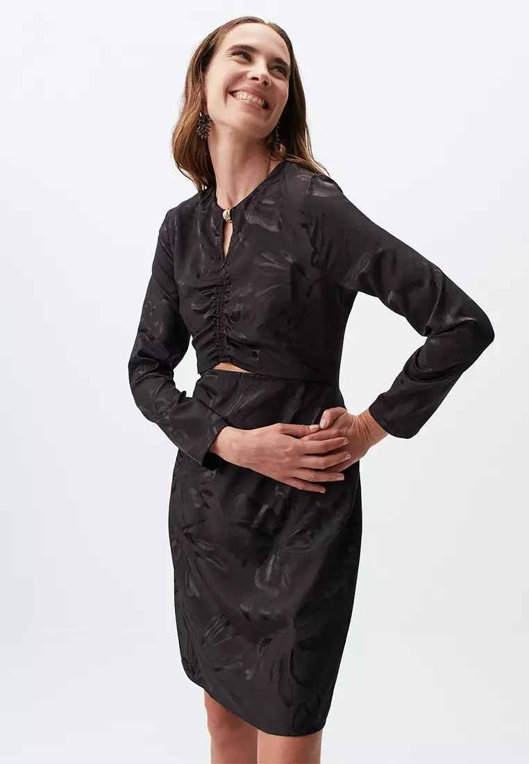 Buy Jimmy Key Jimmy Key Black Round Neck Long Sleeve Patterned Mini ...