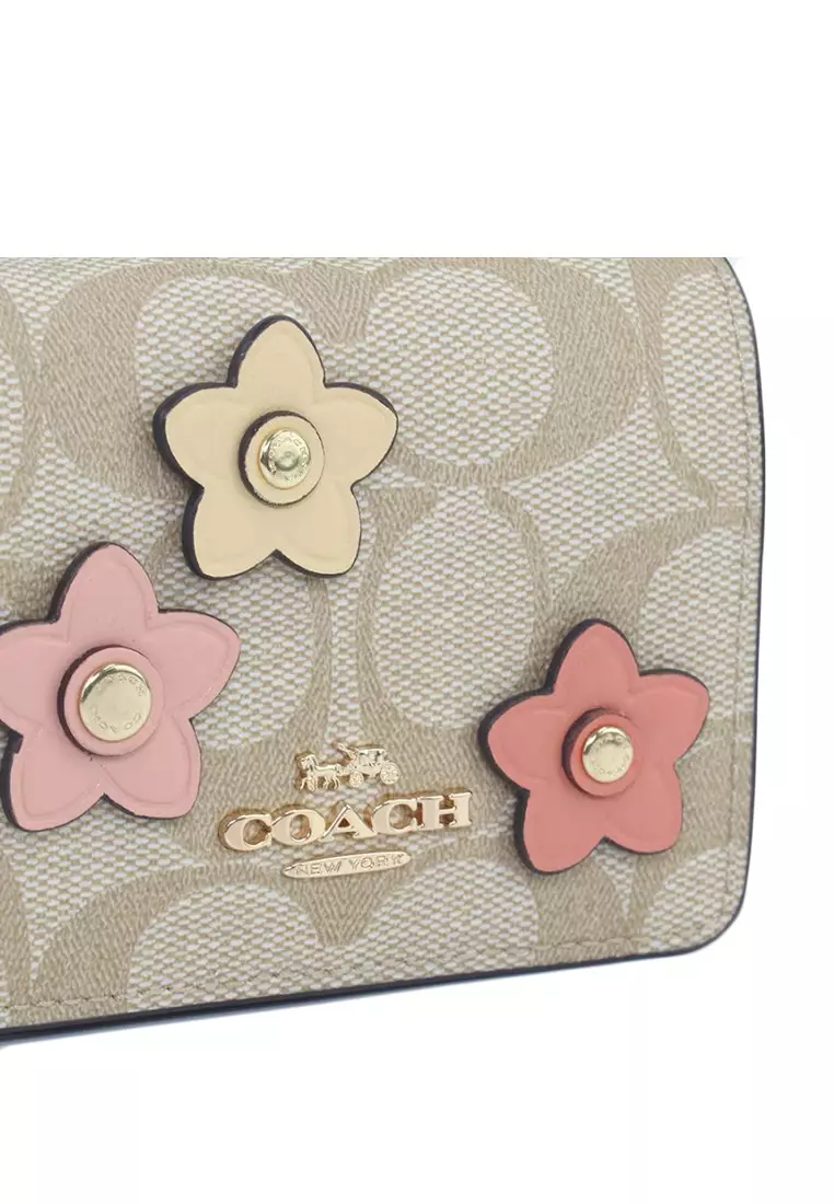 Coach Mini Wallet On A Chain In Signature Canvas With Floral Applique ...