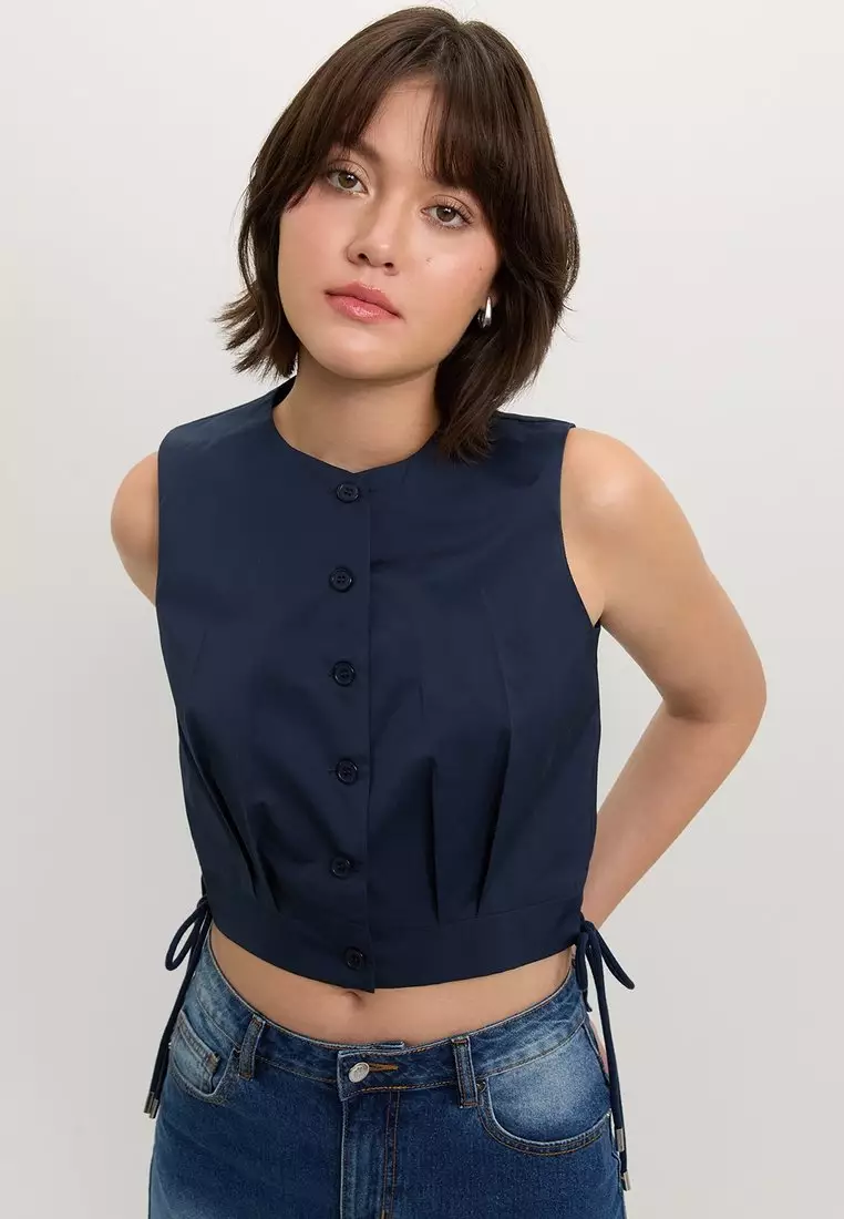 Buy Pomelo Side Bow Tie Crop Top - Navy 2025 Online | ZALORA