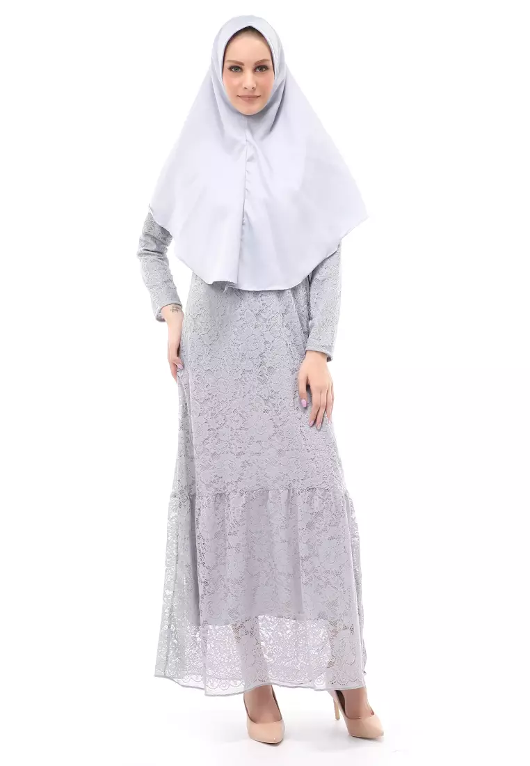 Jual Evernoon Aisyah Gamis Muslimah Wanita Motif Kebaya Long Sleeve Relaxed Fit - Silver ...