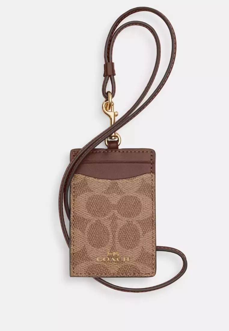 Jual Coach Coach Id Lanyard In Signature Canvas Khaki Saddle Original ...