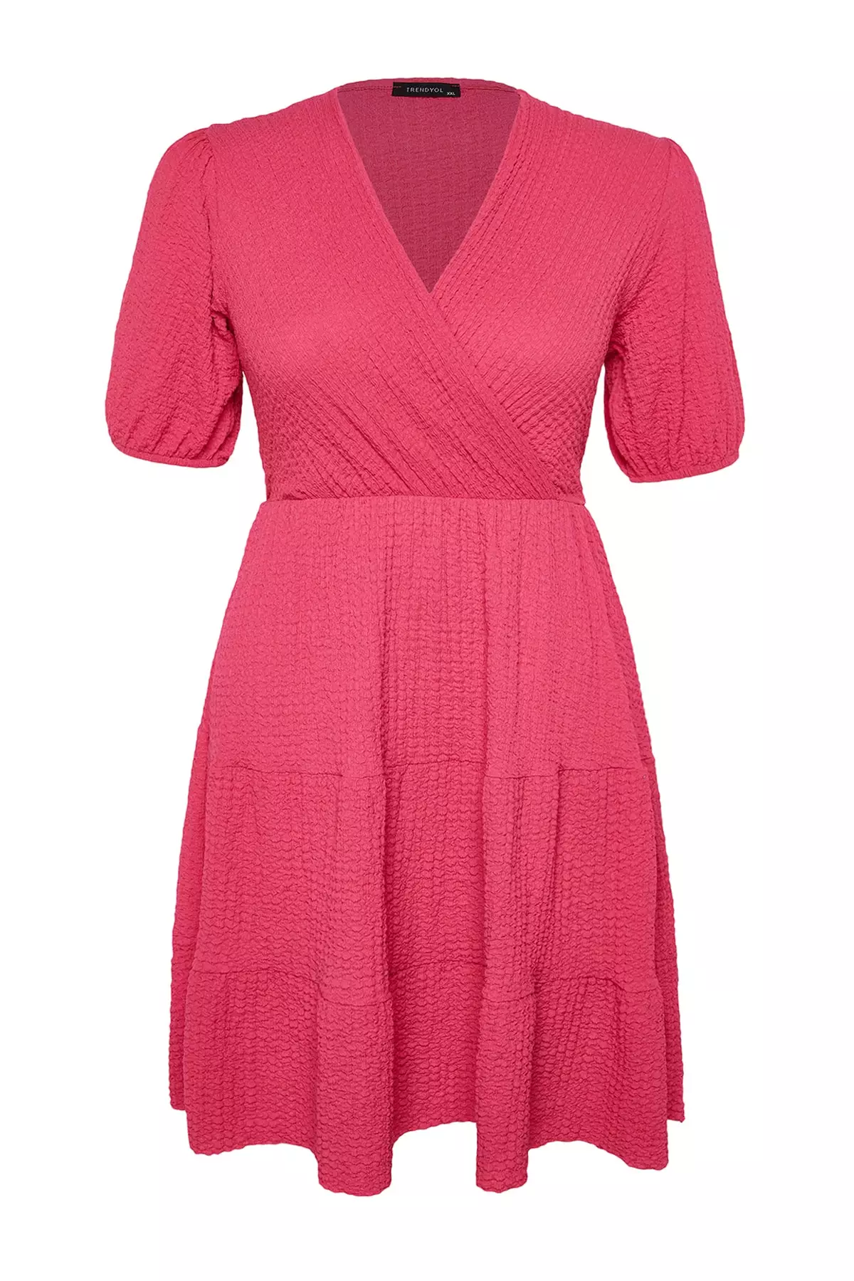 Buy Trendyol Plus Size Fuchsia Double Breasted Collar Knitted Dress