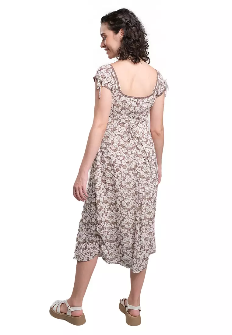 Buy JUST G Romantic Floral Midi Dress With Lace And Ties 2026 Online ...