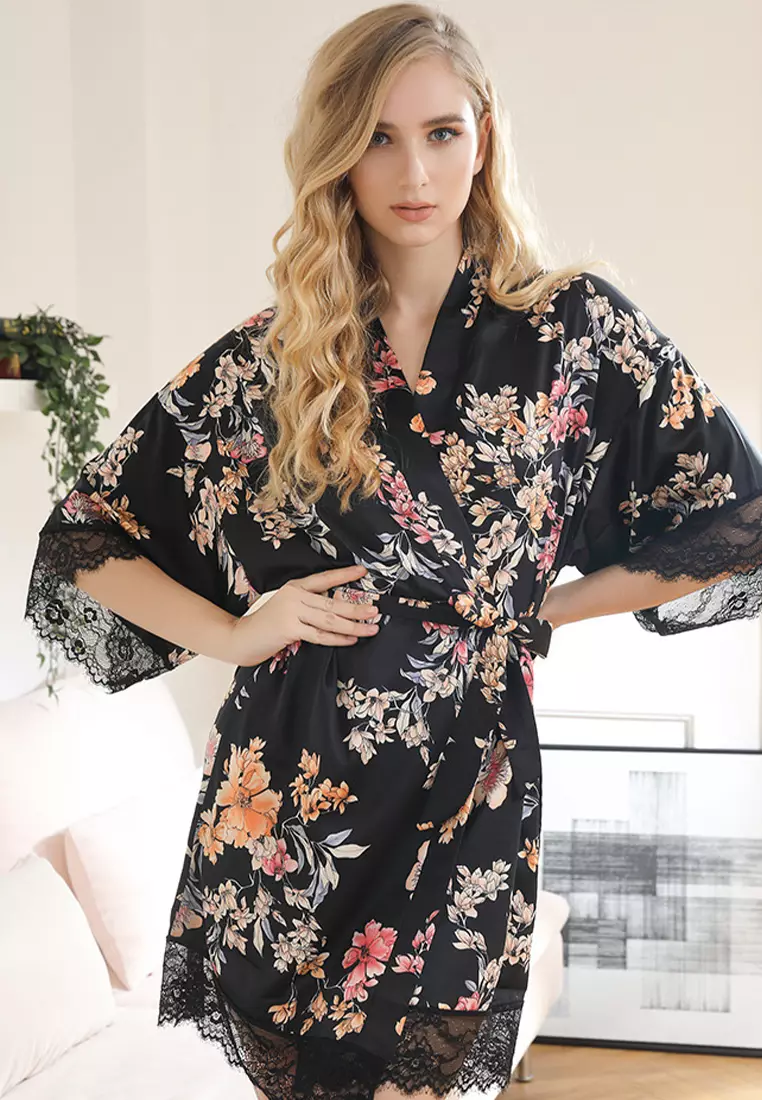 Buy LYCKA LCB8049-Lady One Piece Casual Robe Nightwear-Black 2025 ...