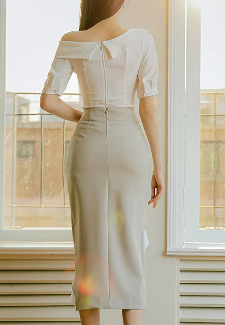 Buy Twenty Eight Shoes VANSA Fashion Asymmetric Neckline Mermaid Dress ...