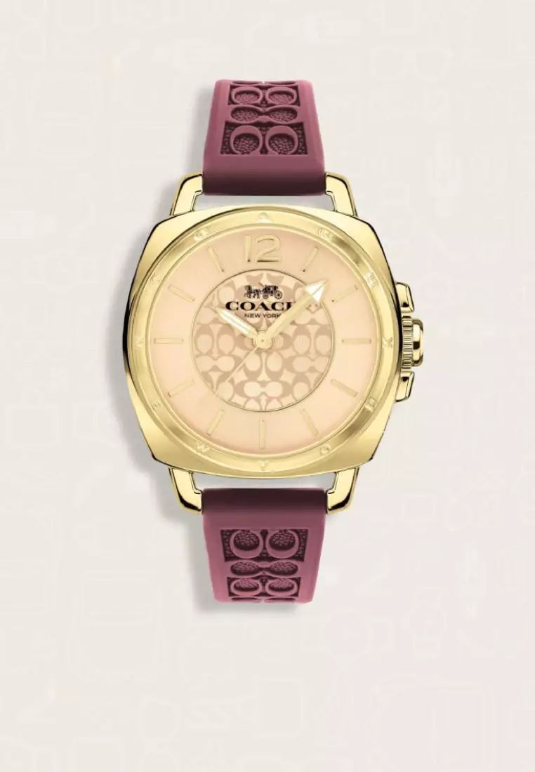Jual Coach Jam Tangan Wanita Coach Boyfriend Rubber Strap Berry Gold ...