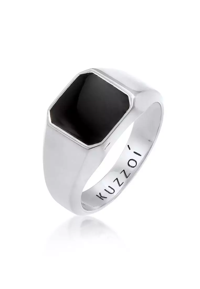 Buy Kuzzoi Ring Men Signet enamel black basic trend in 925 Sterling ...