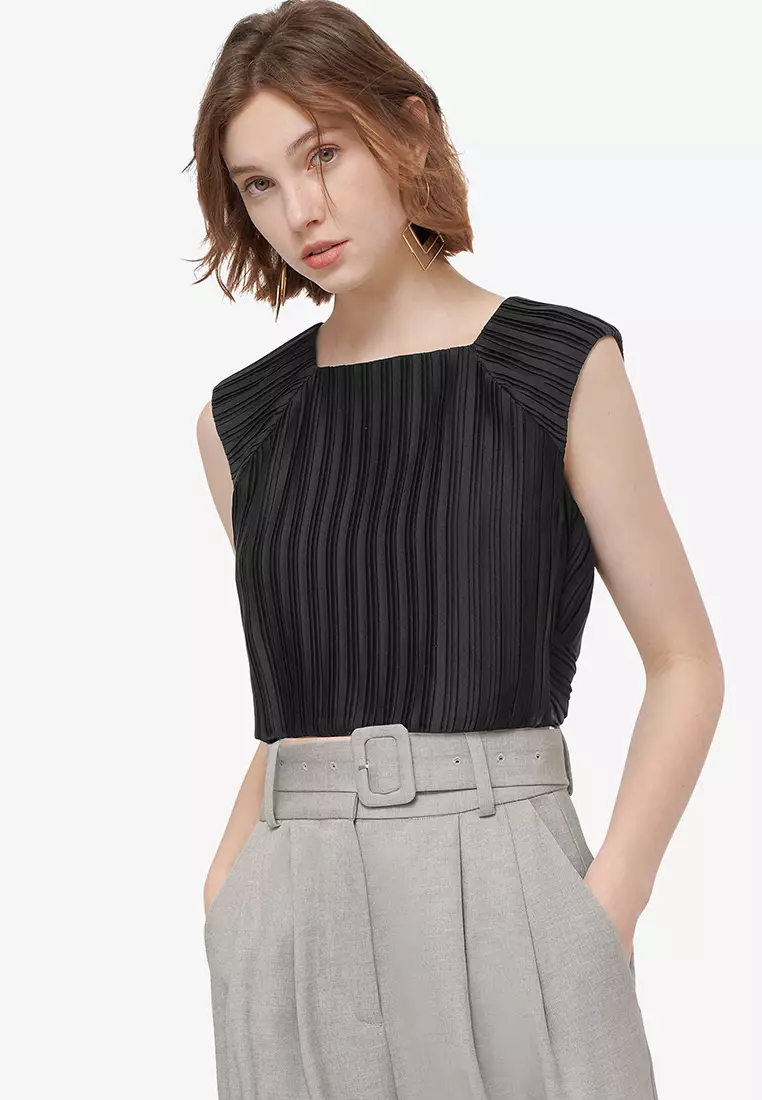 Buy Saturday Club Square Neck Back Cutout Pleated Top 2025 Online ...