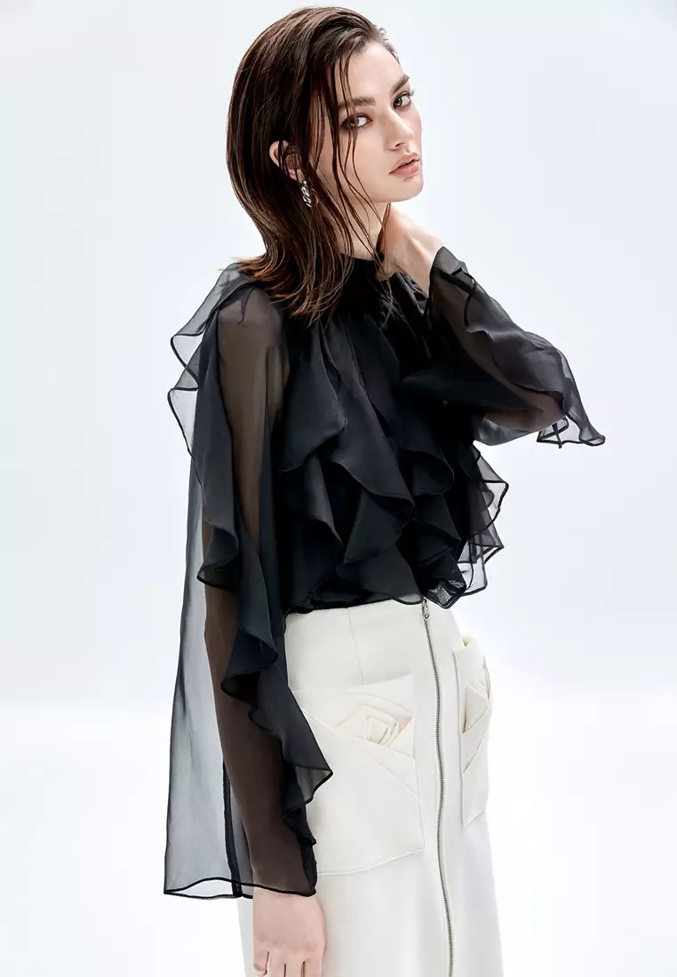 Buy iROO Ruffle Detail Organza Top 2025 Online | ZALORA