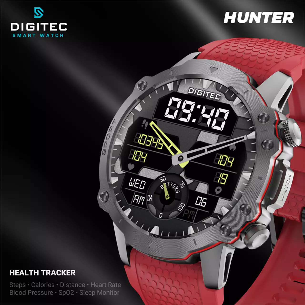 Jual Digitec Digitec Jam Tangan Pria - Red - Rubber - DG-SW-HUNTER-RD ...