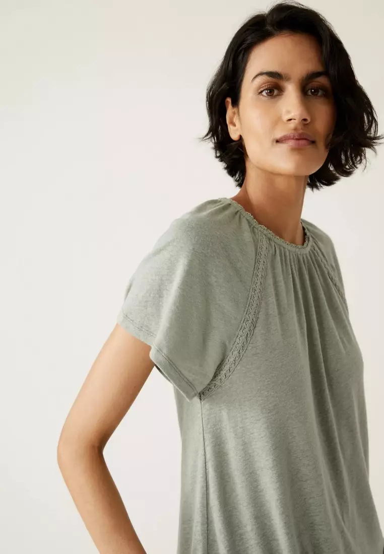 Buy MARKS & SPENCER Linen Rich Broderie Top 2025 Online | ZALORA ...