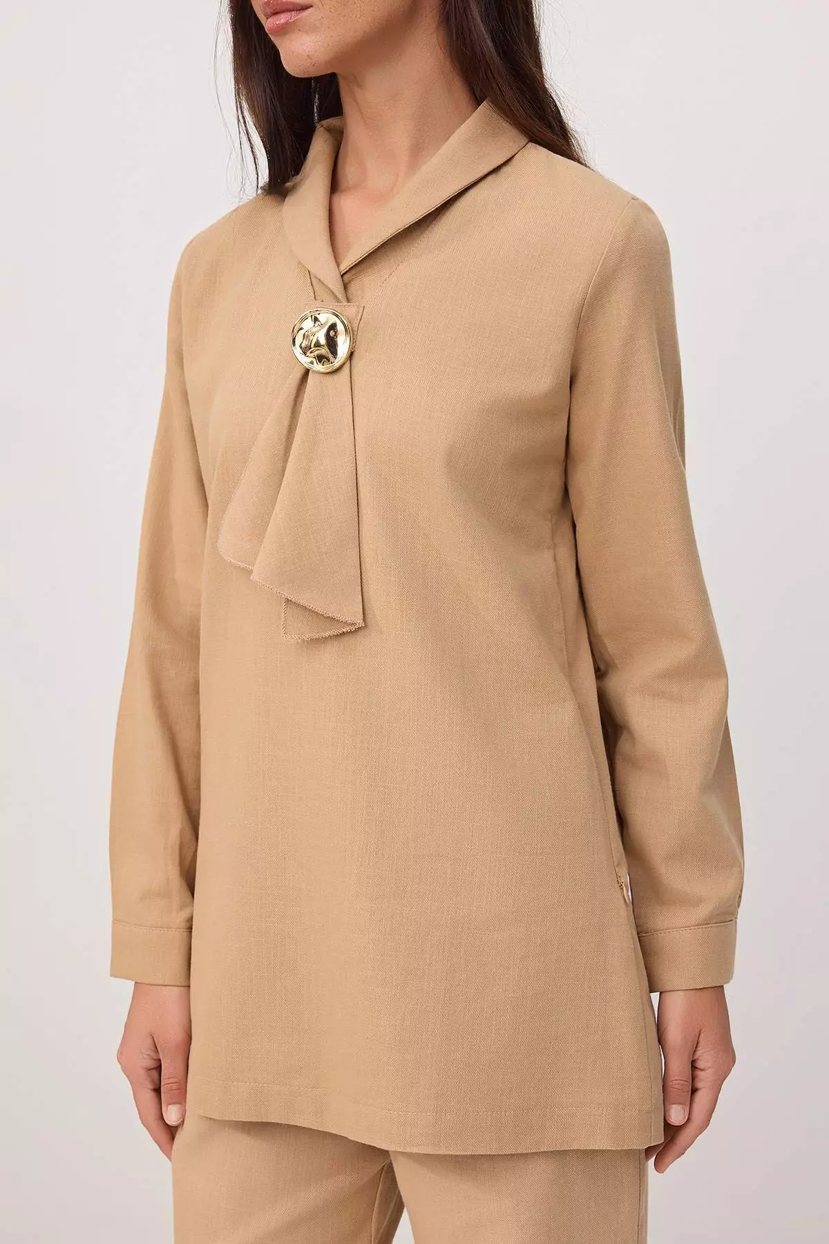 Buy Trendyol Beige Regular Linen Blend Plain Woven Hijab Bottom - Top ...