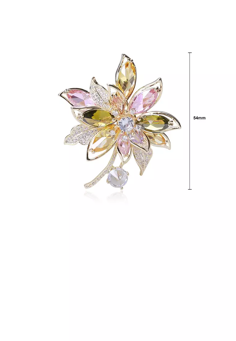 Buy Mooclife Fashion Bright Plated Gold Color Flower Brooch with Cubic ...
