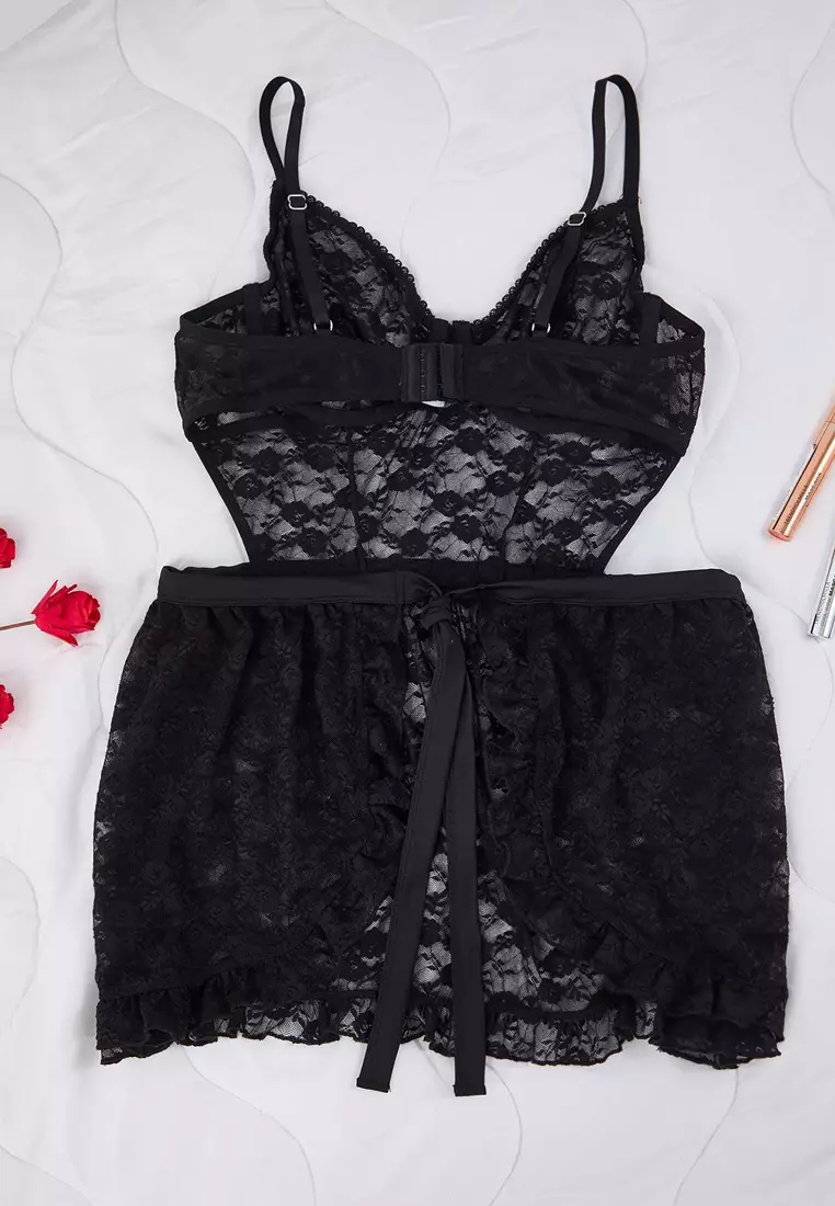 Buy Trendyol Black Capless Underwire Lace Plus Size Fancy Babydoll ...