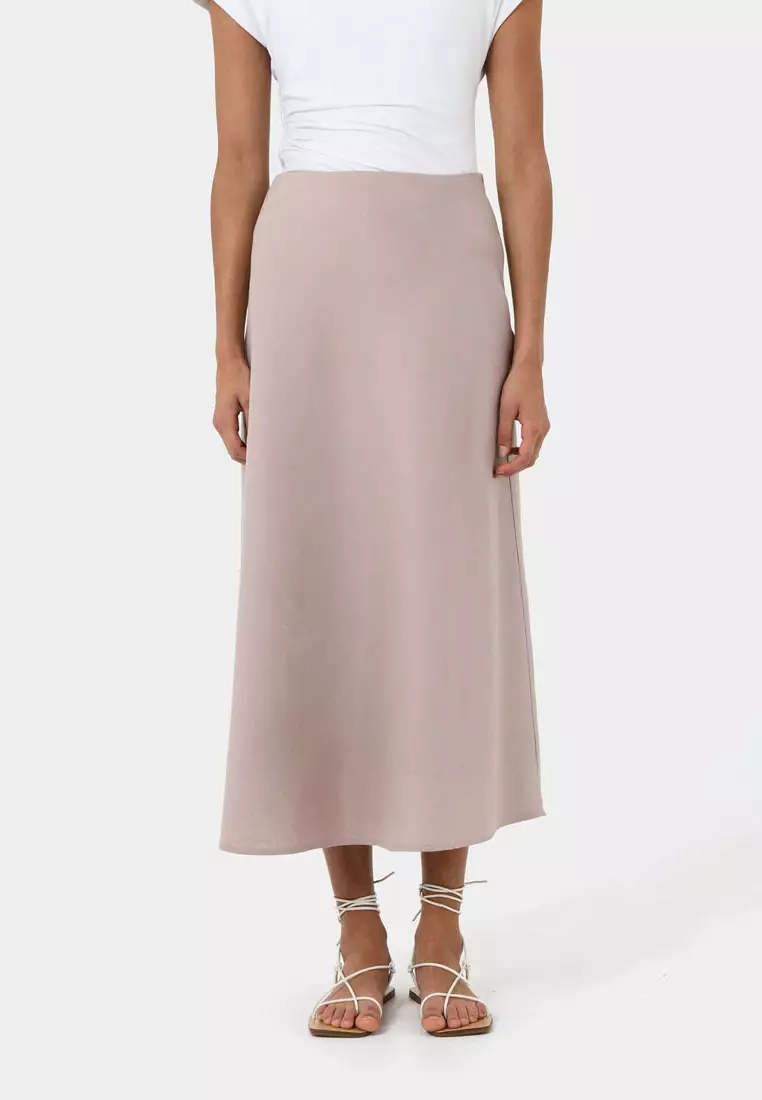 Buy FORCAST Kade Linen Blend Midi Skirt Online | ZALORA Malaysia