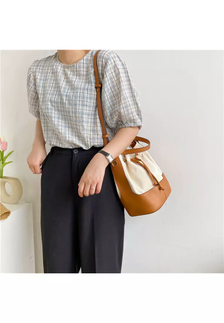 Buy ZITIQUE Stylish faux leather contrast bucket bag 2025 Online ...
