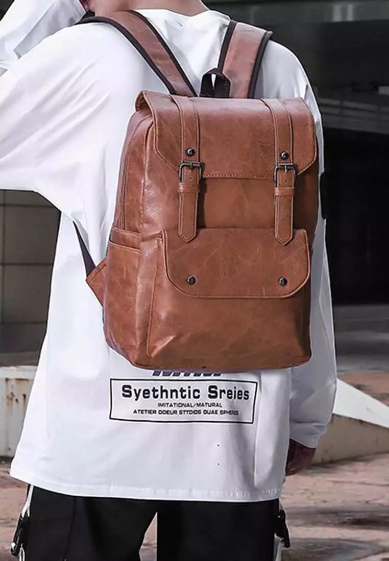Lara Men's Leather Flap Backpack - Dark Brown 2025 | Buy Lara Online | ZALORA Hong Kong