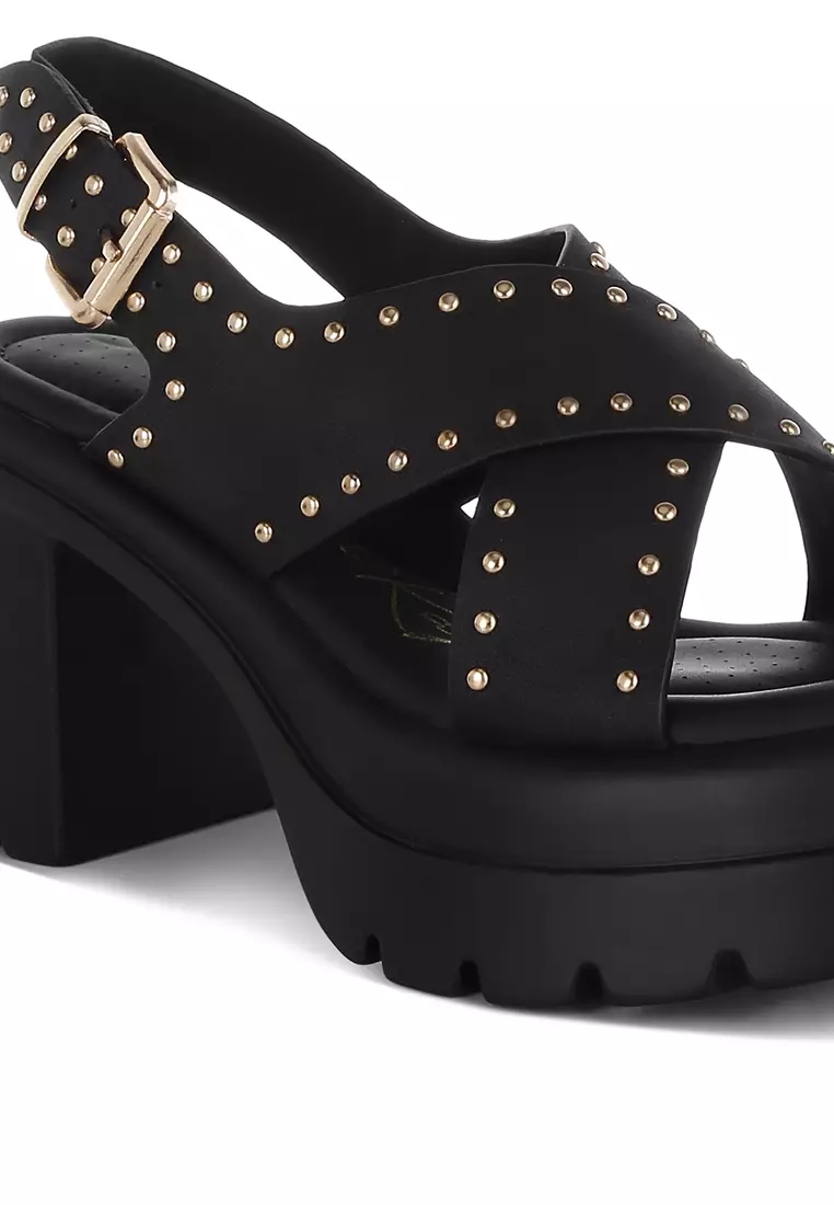 London Rag Stud Embellished Block Heel Sandals in Black 2025 | Buy ...