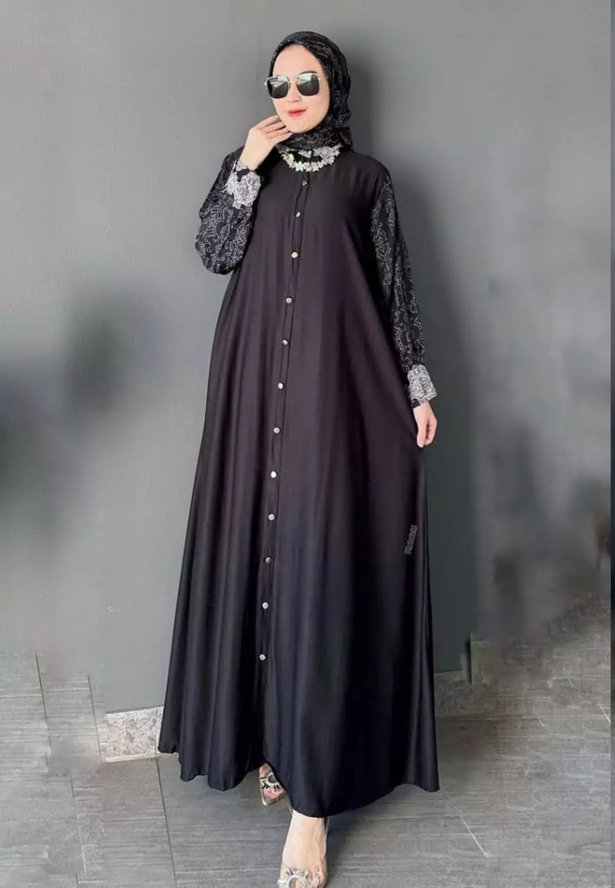 Jual Elegant Batik Tuny Gamis Etnik Hitam | Dress Party Modern Premium ...