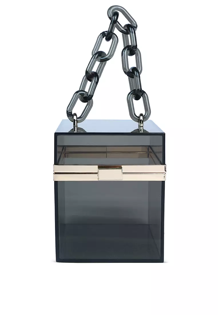 London Rag Black Cuboid Clear Box Clutch Bag 2024 | Buy London Rag ...