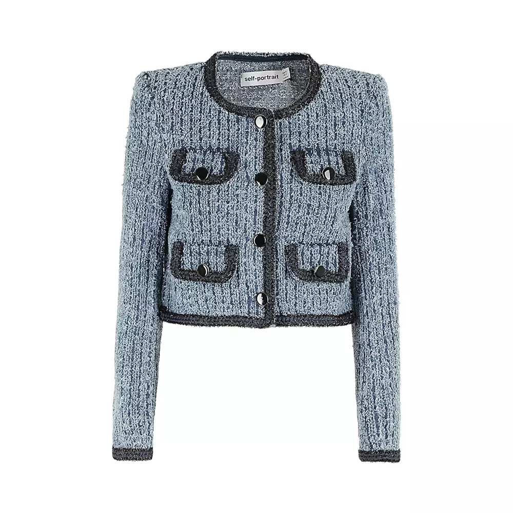 Jual Self-portrait Self Portrait Embroidered Tweed Jacket Blue Original ...