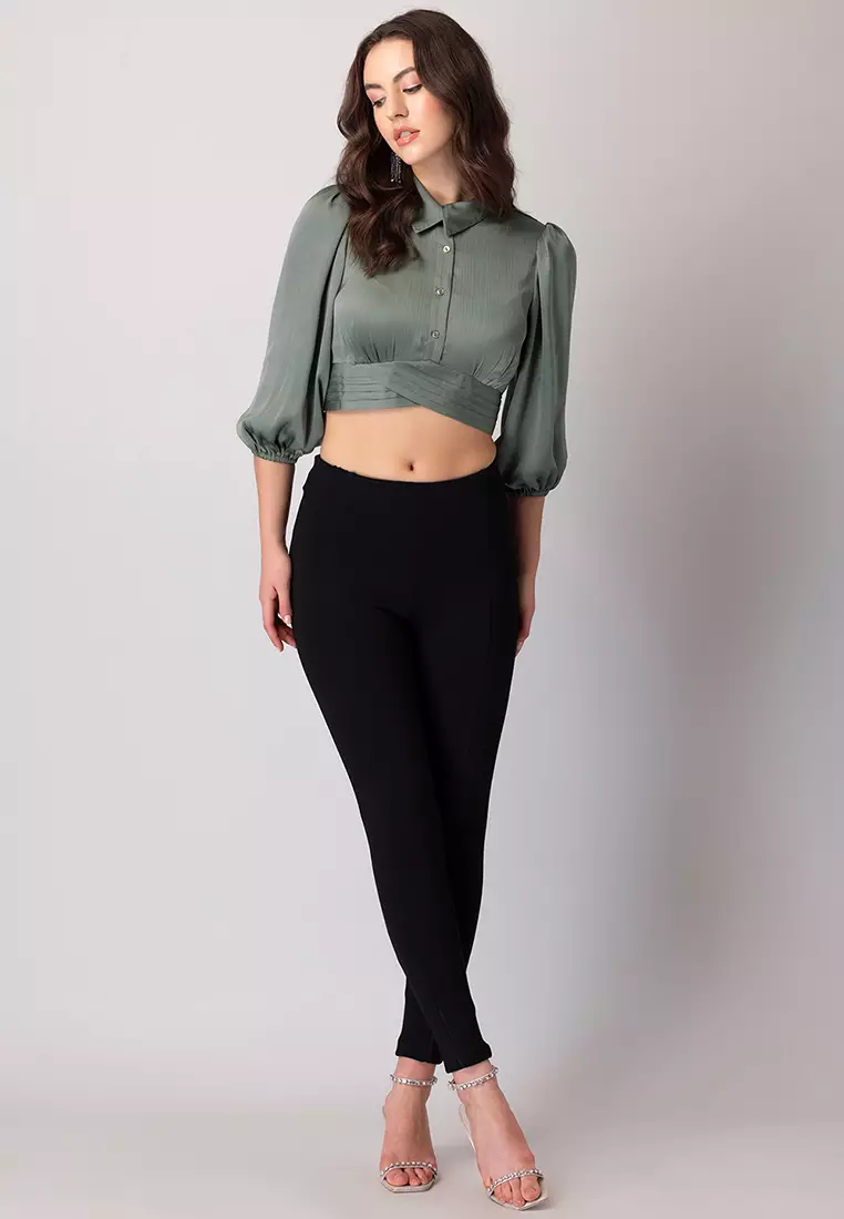 Buy FabAlley Olive Green Collared Crop Top Online | ZALORA Malaysia