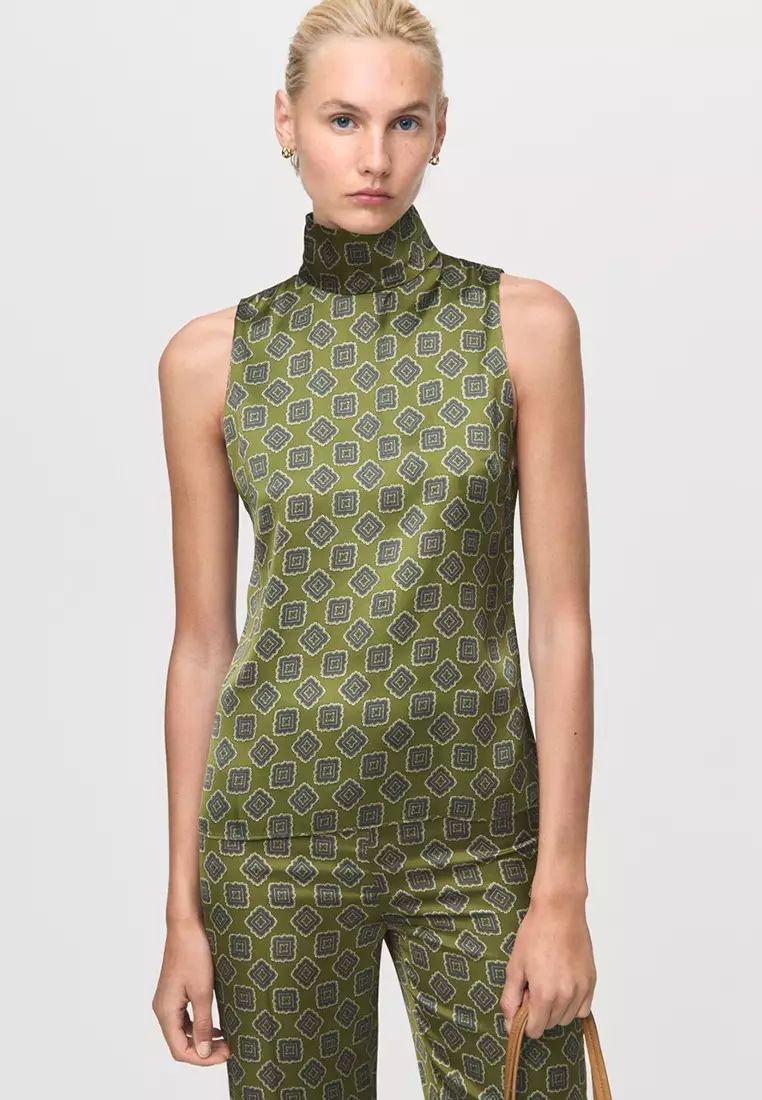 Buy Mango Satin Blouse With Geometric Pattern 2025 Online | ZALORA ...