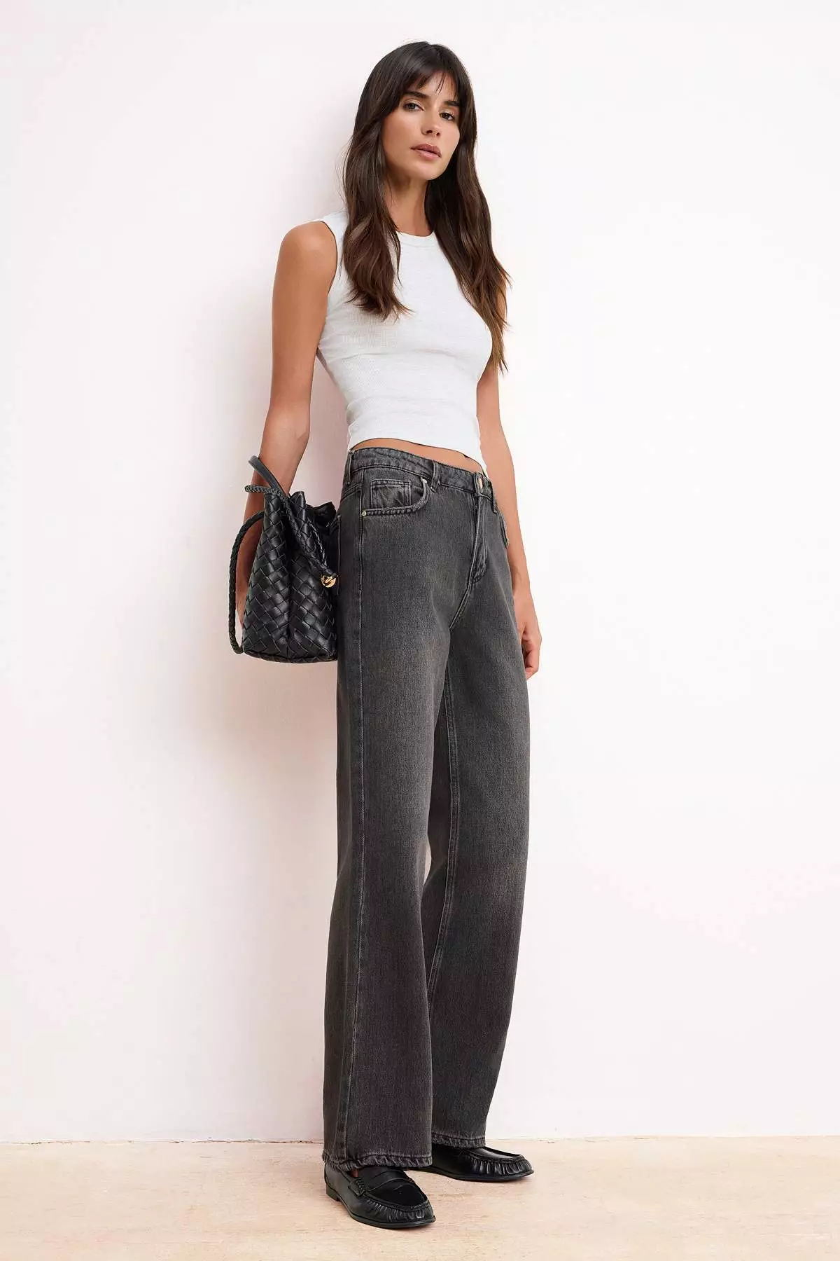 Buy Trendyol Black More Sustainable Soft Tencel Blended High Waist Wide ...