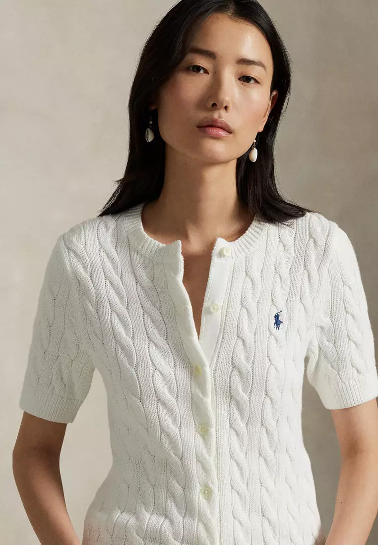 Buy Polo Ralph Lauren Cable-Knit Cotton Short-Sleeve Cardigan Online ...