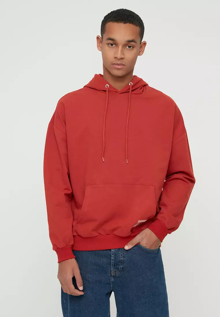 Jual Trendyol Label Applique Cotton Hooded Sweatshirt Original 2025 ...