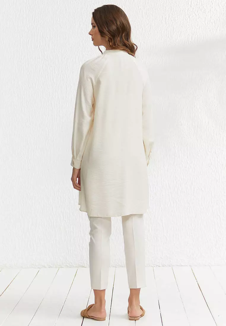 KAYRA Ethnic Patterned Judge Collar Tunic Ecru 2025 | Buy KAYRA Online ...