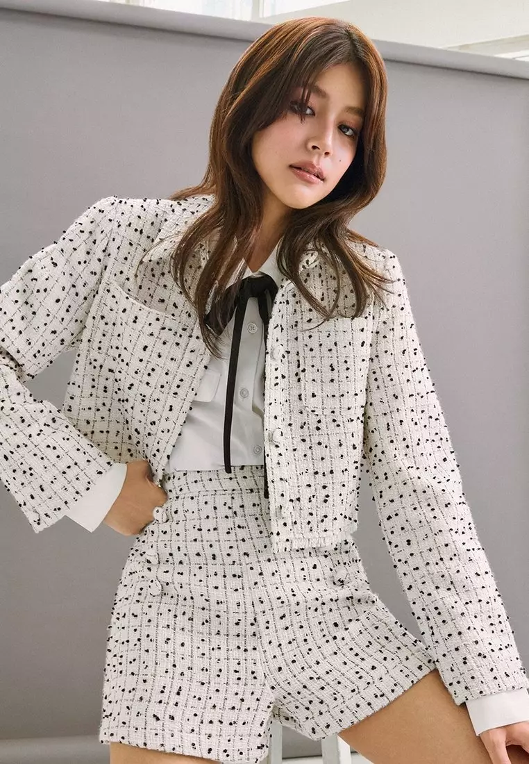 Pomelo Polka Dot Tweed Jacket - White 2025 | Buy Pomelo Online | ZALORA ...