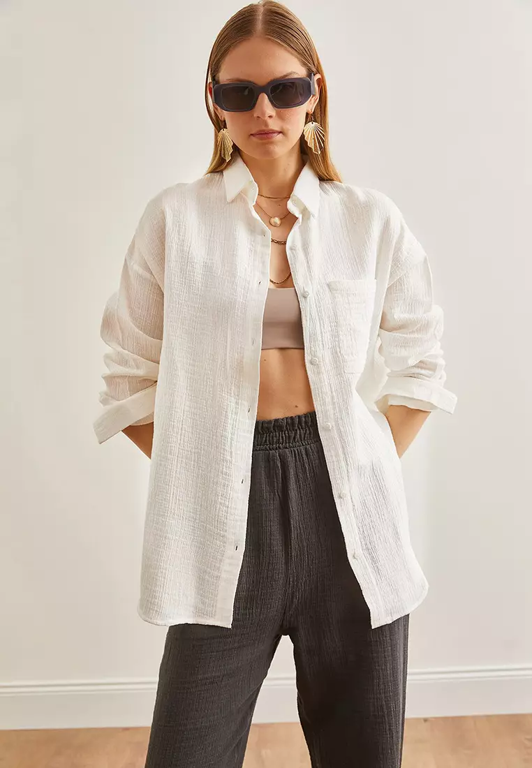Buy Olalook Basic Oversized Muslin Shirt 2025 Online | ZALORA