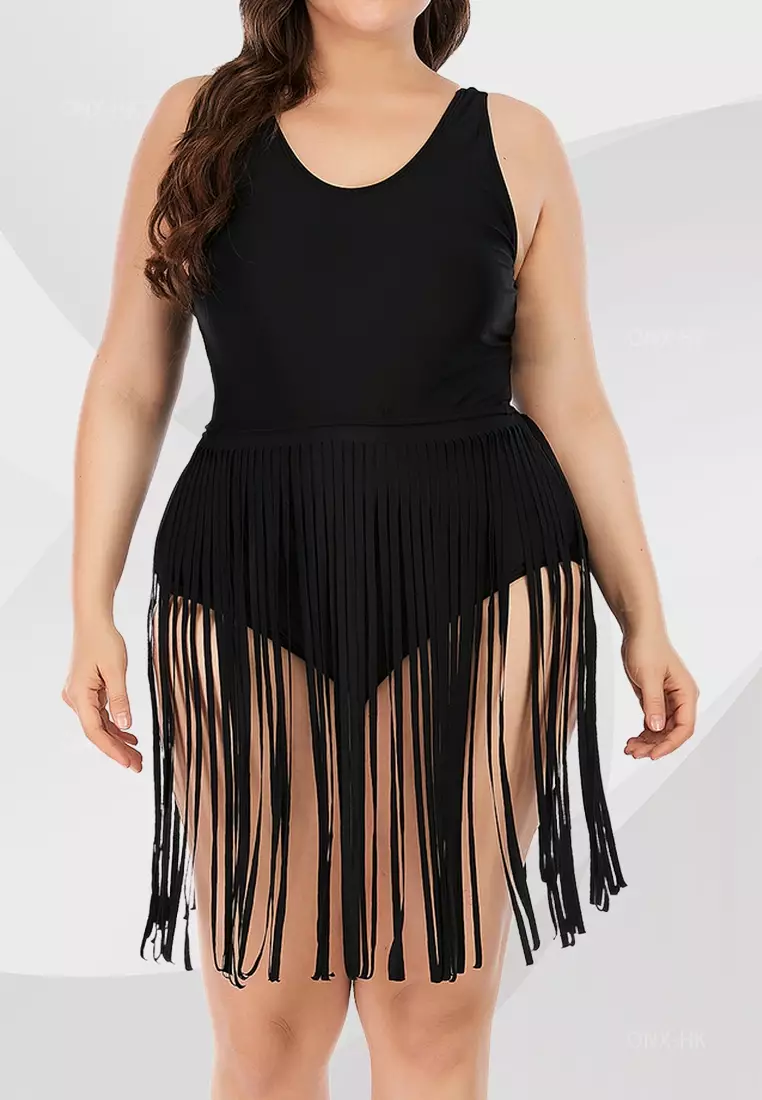 Buy Zitique Plus Size Black Fringed One Piece Swimsuit Online Zalora