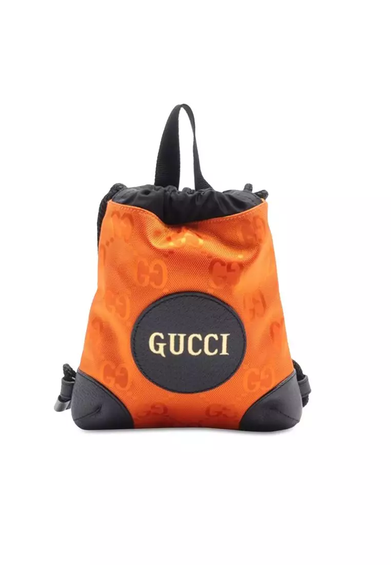 Gucci Pre-Loved Nylon Drawstring Backpack with Leather Trim and Rolled ...