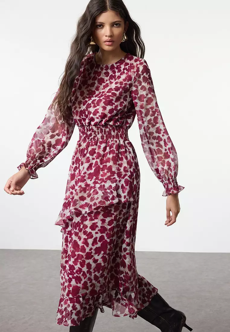 Buy Trendyol Chiffon Ruffle Midi Dress 2025 Online | ZALORA