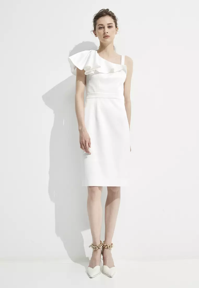 Buy iROO Asymmetric Flounce Neckline Short Dress Online | ZALORA Malaysia