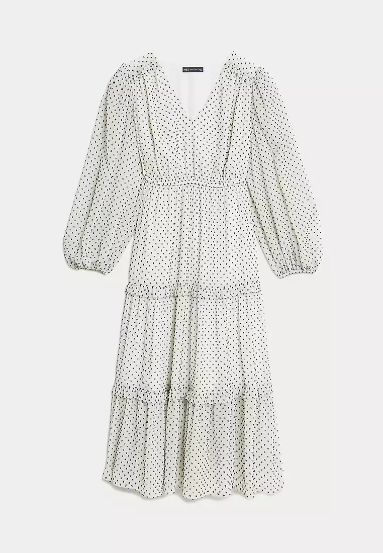 Jual Marks & Spencer Polka Dot V-Neck Maxi Tiered Dress Original 2025 ...