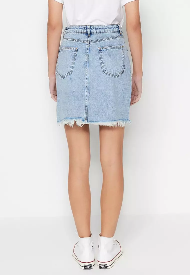 Ripped denim skirt store