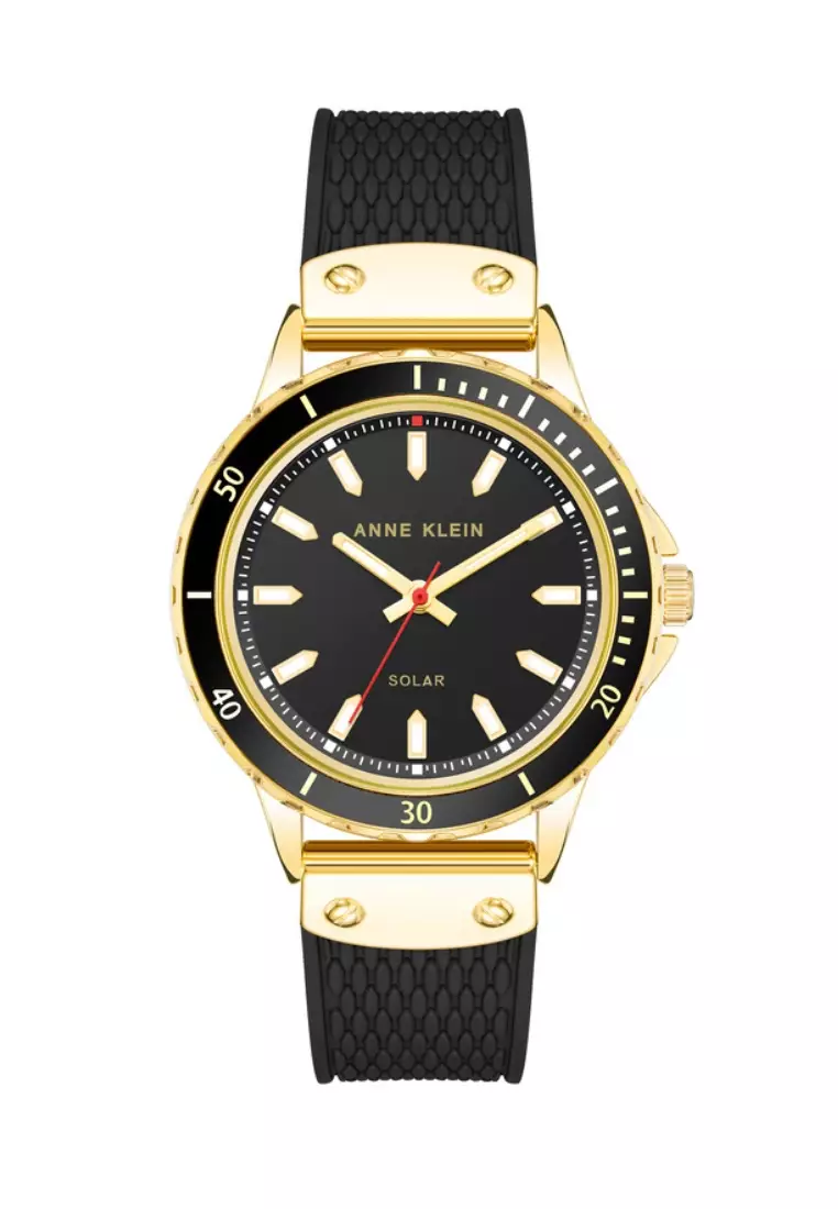 Buy Anne Klein Anne Klein Rubber Strap 38mm Watch - Black/Gold (AK ...