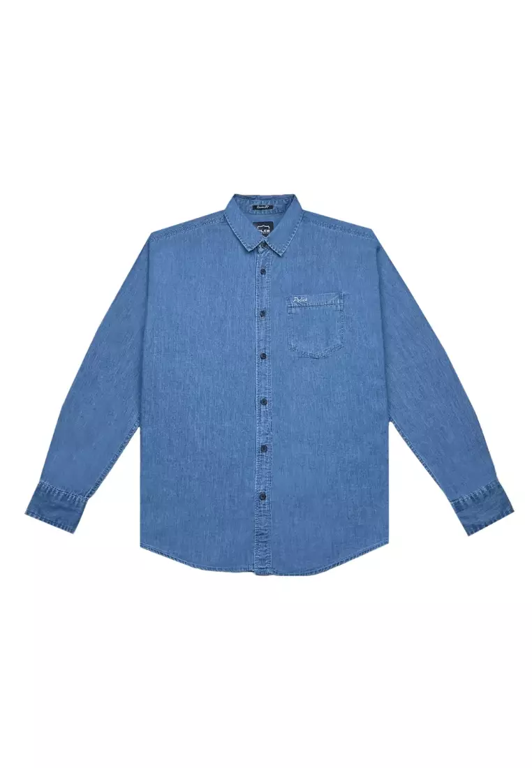 Jual Police Denim POLICE Kemeja Polos Jeans Regular Fit Pria Original ...