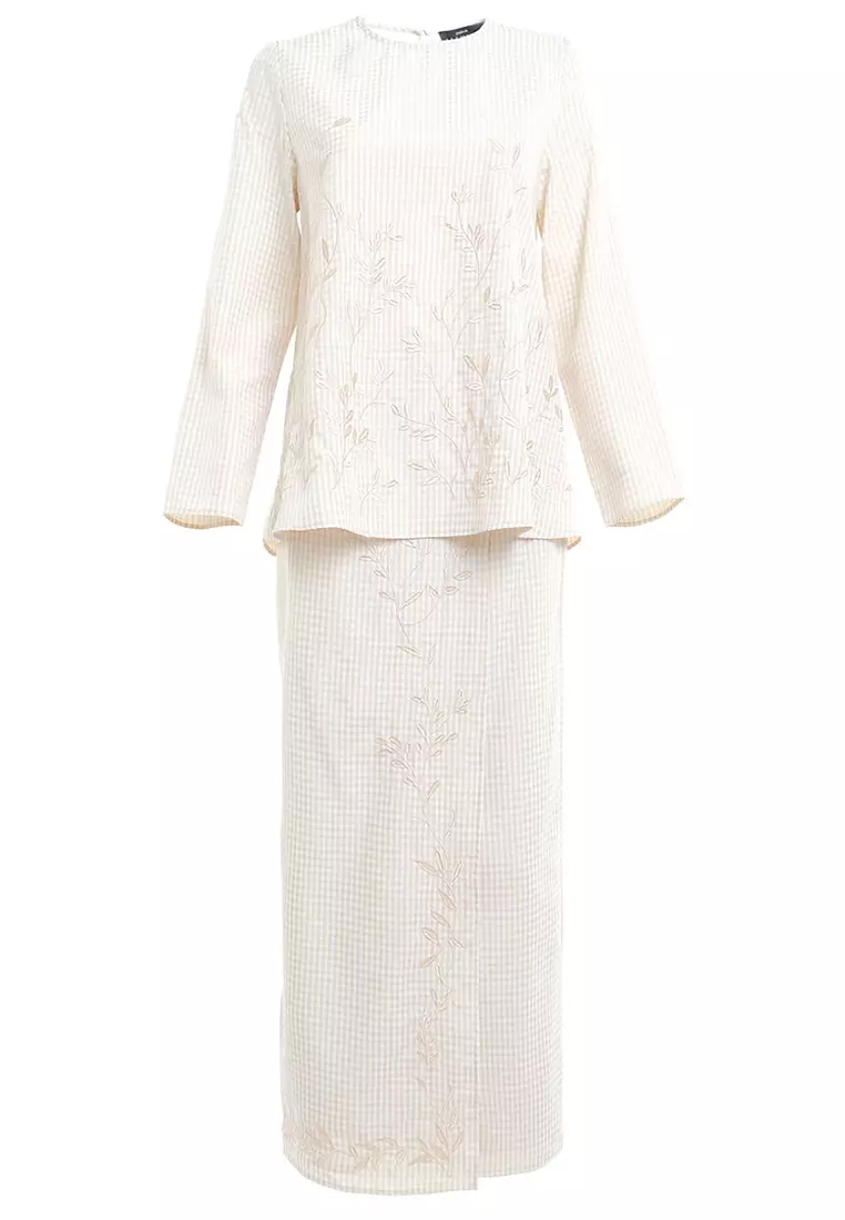 Buy POPLOOK PREMIUM Maizun Blouse & Skirt - Beige Check Online | ZALORA ...