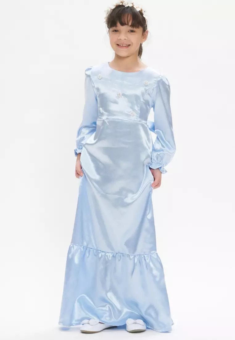 Buy Loveaisyah Girl Pearl Diamond beaded Silver Blue Dress Raya Baju ...