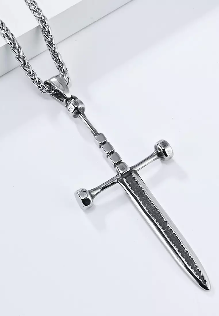 Buy HAPPY FRIDAYS Titanium Steel Sword Cross Pendant Necklace JW QF ...