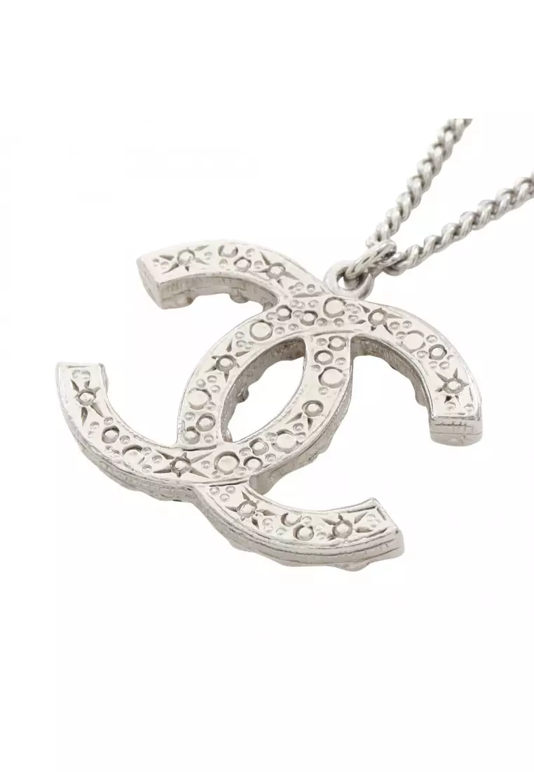 Buy Chanel Pre-Loved Chanel coco mark necklace Rhinestone Silver clear ...