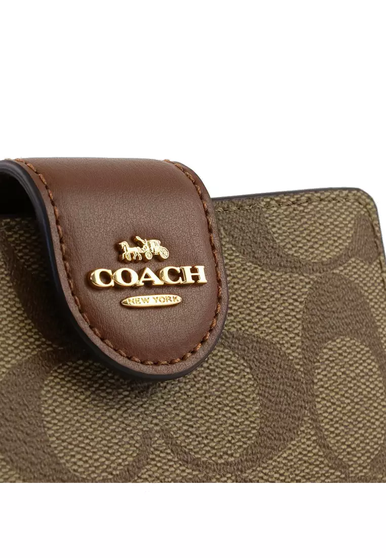 Buy Coach Medium Corner Zip Wallet In Signature Canvas - Brown Online ...