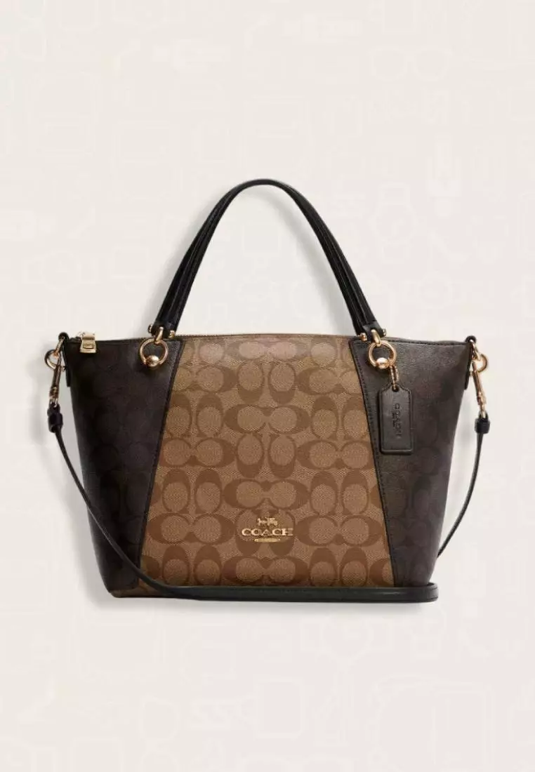 Jual Coach Coach Kacey Satchel In Blocked Signature Canvas Khaki Brown Multi Original 2025 ...