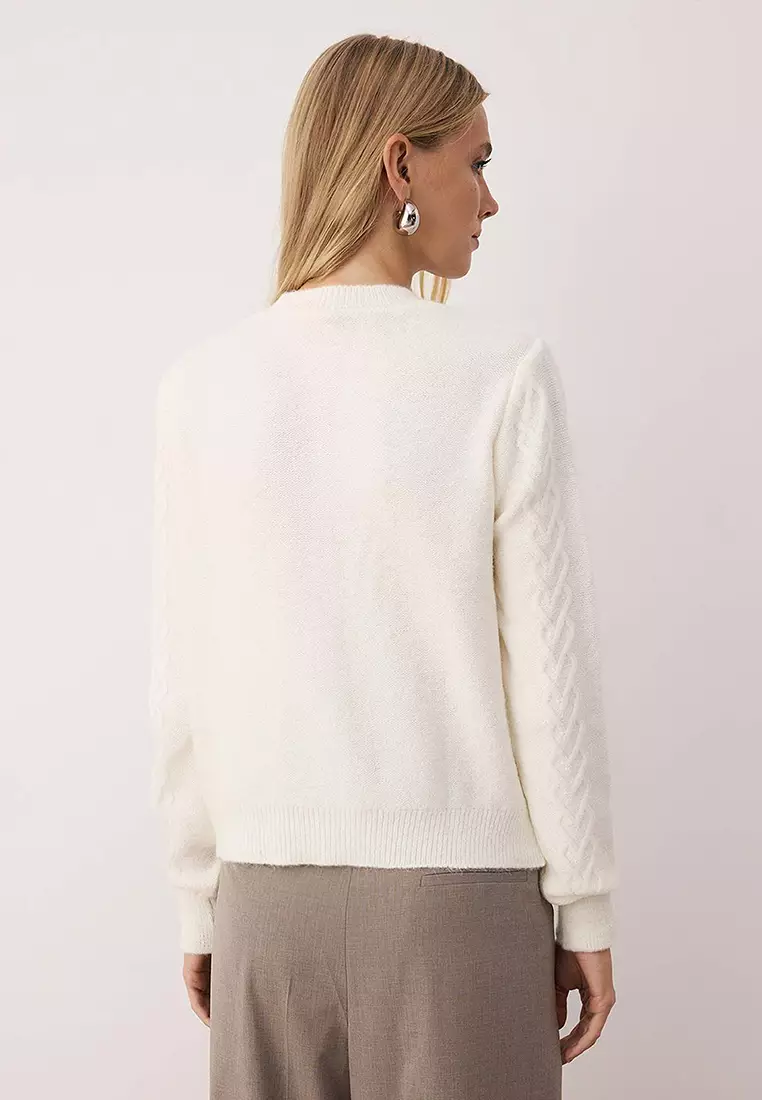 Buy Trendyol Ecru Knit Button Detailed Soft Textured Knitwear Cardigan ...