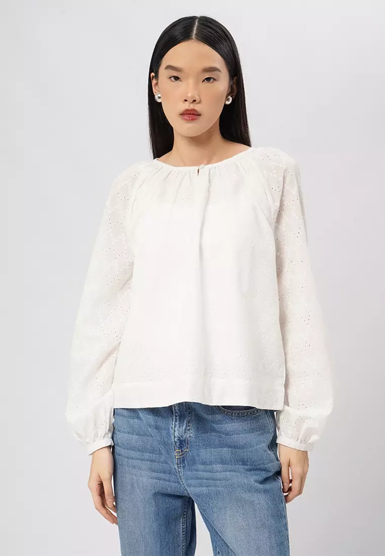 Jual Executive Puff Sleeves Eyelet Blouse Original 2025 | ZALORA Indonesia